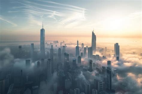 Premium Photo Futuristic Cityscape Above Clouds