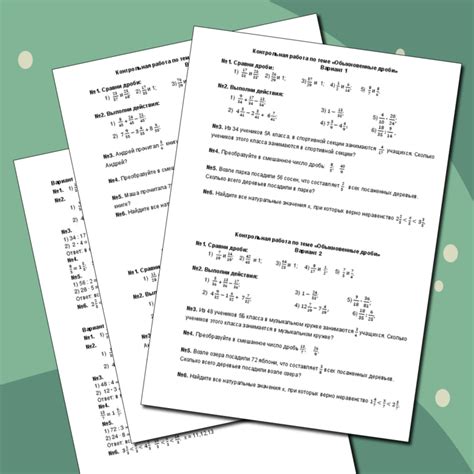 Контрольная работа по теме «Обыкновенные дроби 5 класс