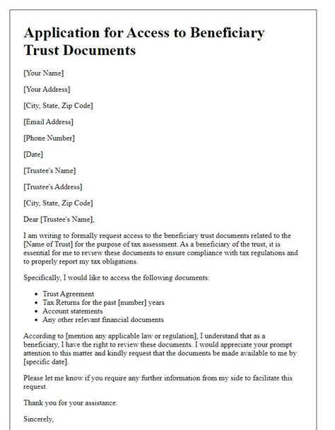 Letter Template For Beneficiary Trust Documentation Request Free