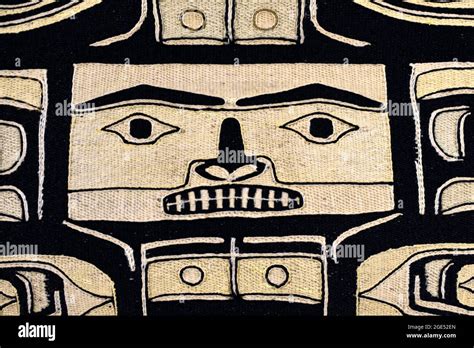 A Close Up Of Details On A Vintage Tlingit Chilkat Ceremonial Blanket