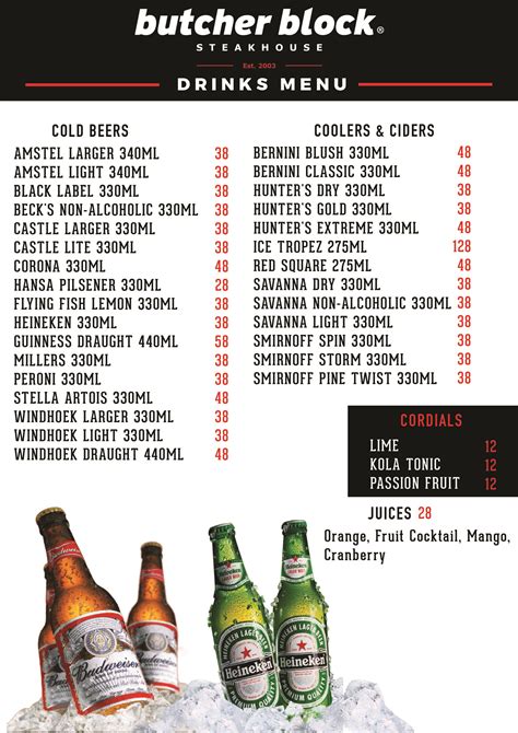 Drinks Menu Alcoholic Butcher Block