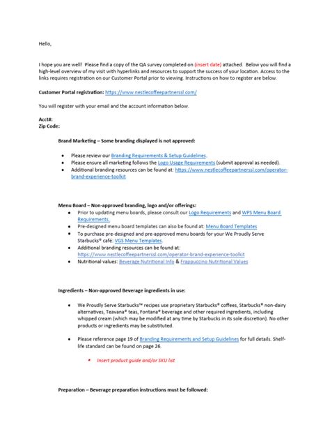 Qa Follow Up Template 6 Pdf Starbucks Brewing