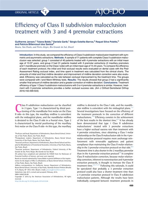 Pdf Efficiency Of Class Ii Subdivision Malocclusion Treatment With 3