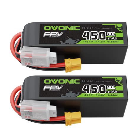 2 X Ovonic 148v 80c 450mah 4s Lipo Battery Long Size With Xt30 Plug F