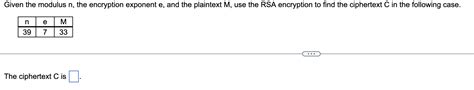 Solved Given The Modulus N The Encryption Exponent E And Chegg