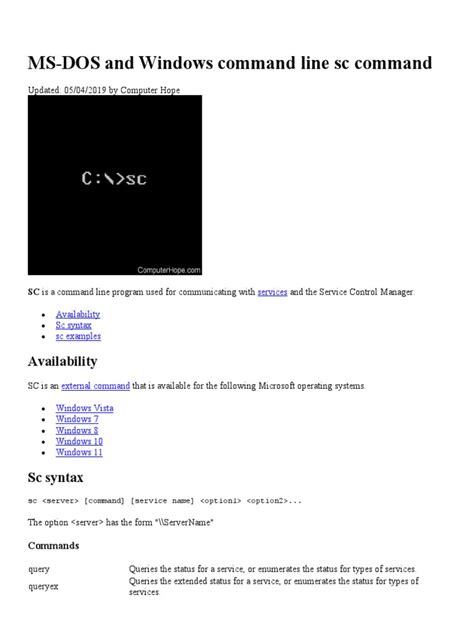 Ms Dos And Windows Command Line Sc Command Availability Pdf