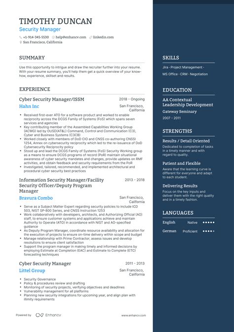 Security Manager Resume Examples And Guide For 2023 Layout Skills Keywords And Job Description