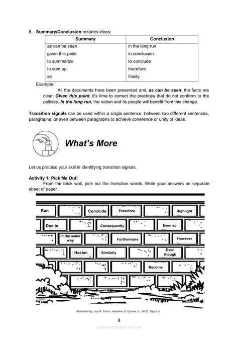 English 8 Module 4 Using Transition Signals Grade 8 Modules