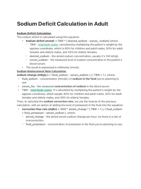 Sodium Deficit Calculation In Adult Pdf