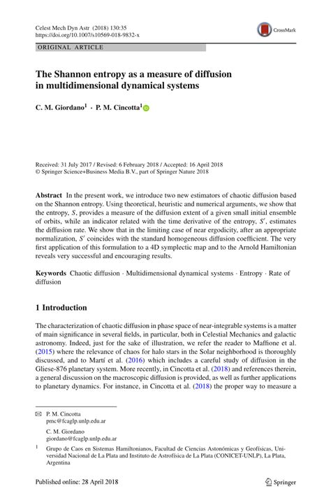 Pdf The Shannon Entropy As A Measure Of Diffusion In Multidimensional