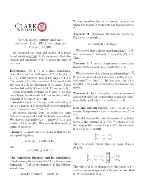 kernel image nullity and rank continued math 130 linear algebra