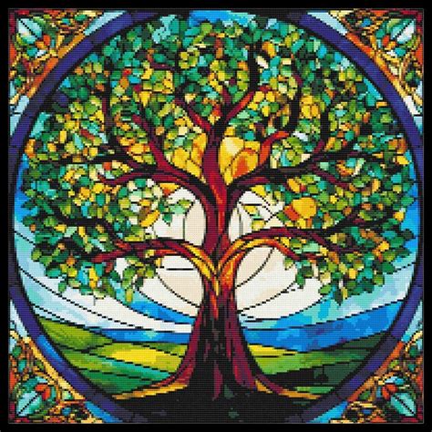 Stained Glass Tree Of Life Cross Stitch Pattern Celtic Life Tree Embroidery Life Tree Cross