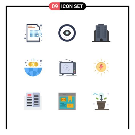Mobile Interface Flat Color Set Of 9 Pictograms Of Tv Global Ui Finance Corporation Editable
