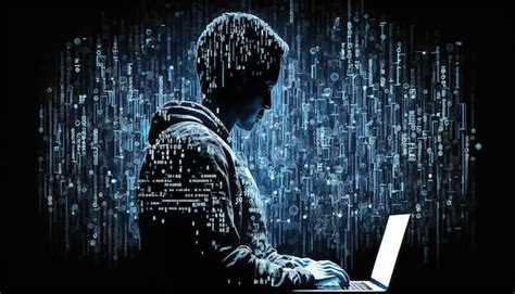 Premium AI Image Ai Generated Illustration Hacker Without A Face Uses A Computer To Hack The