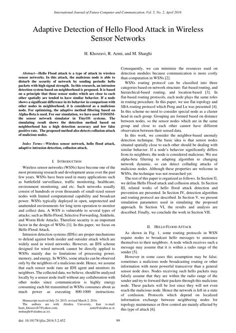 Pdf Adaptive Detection Of Hello Flood Attack In Wireless Sensor Networks