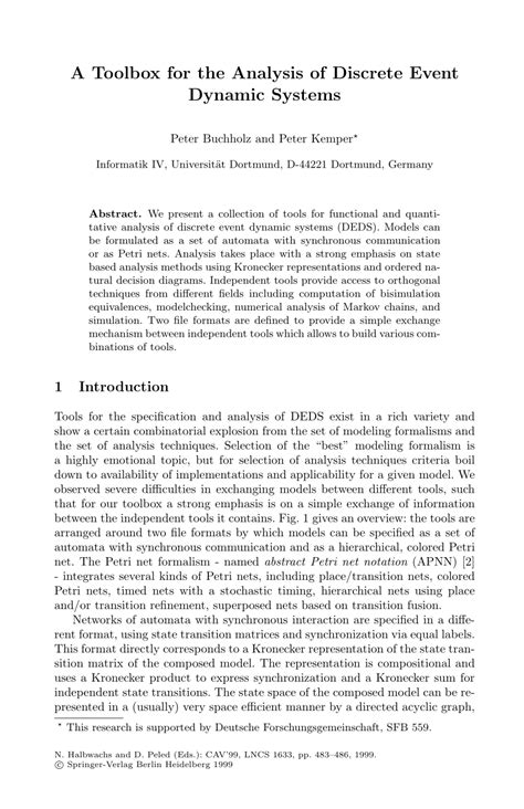 Pdf A Toolbox For The Analysis Of Discrete Event Dynamic Systems