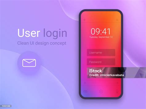 모바일 Ui 디자인 개념을 청소 암호 양식 창 로그인 응용 프로그램입니다 트렌디한 홀로그램 그라디언트입니다 플랫 웹 아이콘 배경 주제에 대한 스톡 벡터 아트 및 기타 이미지
