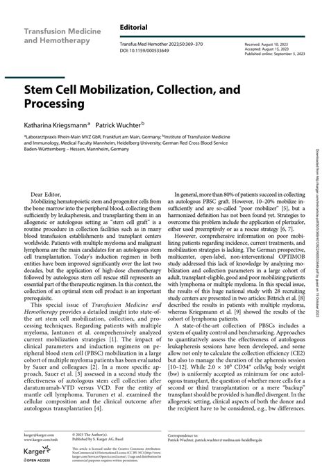 Pdf Stem Cell Mobilization Collection And Processing