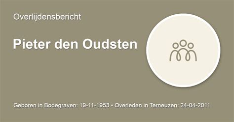 Pieter Den Oudsten 24 April 2011 • Overlijdensbericht En Condoleances