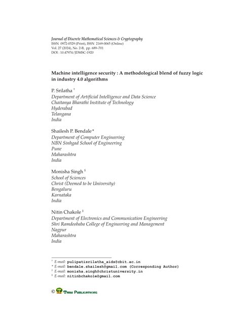 Pdf © Machine Intelligence Security A Methodological Blend Of Fuzzy