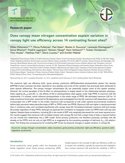 Pdf Does Canopy Mean Nitrogen Concentration Explain Variation In Canopy Light Use Efficiency