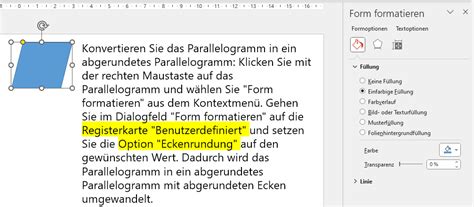 Wie Kann Ich In Microsoft Powerpoint Die Ecken Von Einem Parallelogram Abrunden