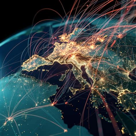 Premium Photo A Glowing Map Of Europe Shows The Major Cities And