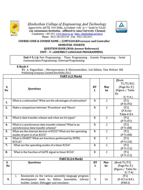 Qb Unit 5 22mt4201 Processor And Controller Pdf Electrical