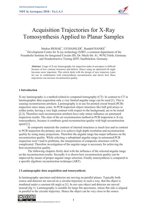 Pdf Acquisition Trajectories For X Ray Tomosynthesis Applied To Planar Samples