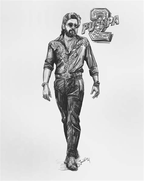 Pushpa 2 The Rule Allu Arjun Charcoal Pencil Sketch 2024