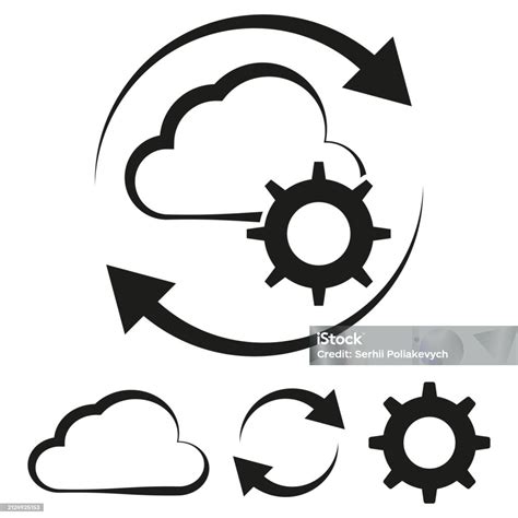 클라우드 컴퓨팅 프로세스 아이콘 데이터 동기화 및 설정 벡터 기술 개념입니다 벡터 일러스트 레이 션입니다 주당순이익 10 개념에 대한 스톡 벡터 아트 및 기타 이미지