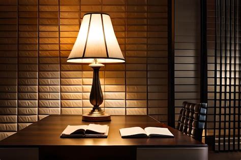 Premium Photo A Lamp On A Desk With A Book On The Table And A Book On The Table