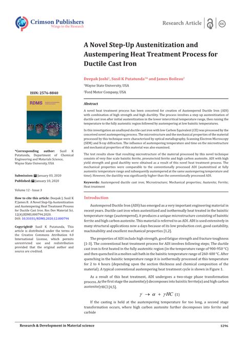 A Novel Step Up Austenitization And Austempering Heat Treatment Process For Ductile Cast Iron