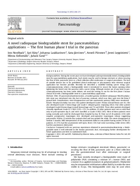 Pdf A Novel Radiopaque Biodegradable Stent For Pancreatobiliary