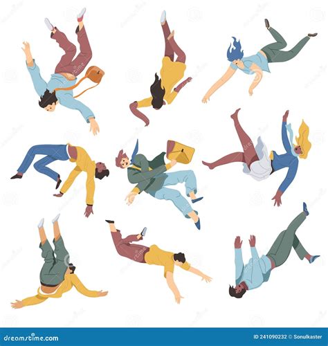 Clumsy People Falling Down By Accident Vector Stock Vector