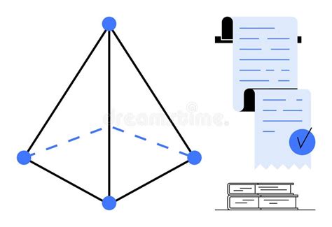 Geometric Pyramid With Documents And Books In Simple Color Infographic Stock Illustration