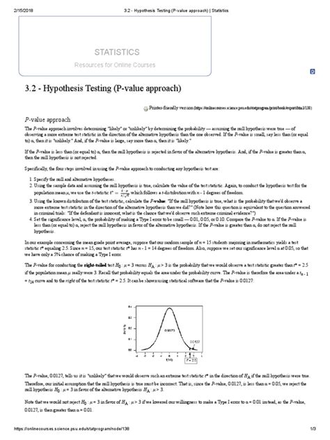 3 2 Hypothesis Testing P Value Approach Pdf P Value