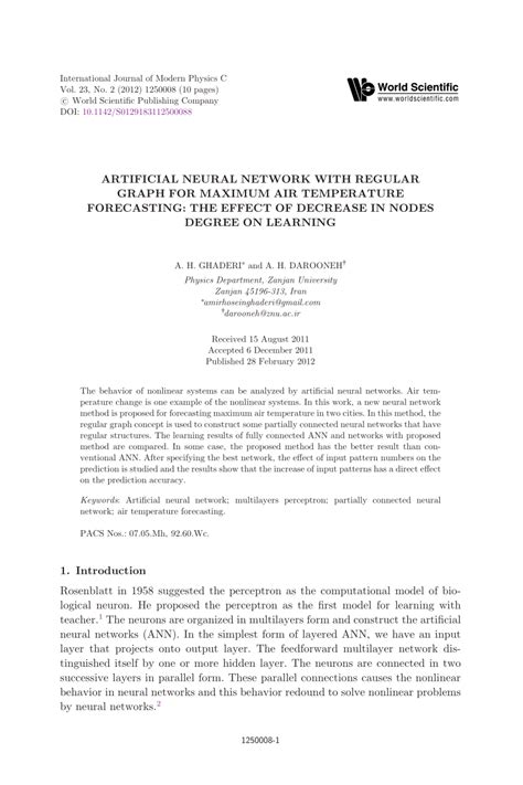 Pdf Artificial Neural Network With Regular Graph For Maximum Air Temperature Forecasting The