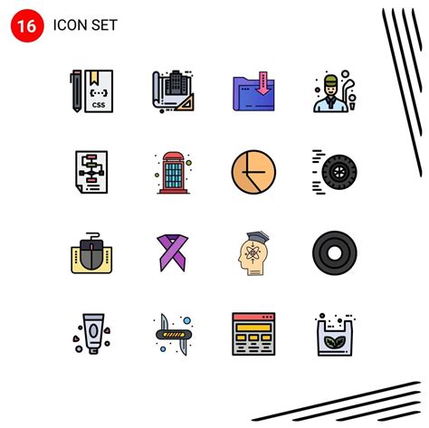 16 User Interface Flat Color Filled Line Pack Of Modern Signs And