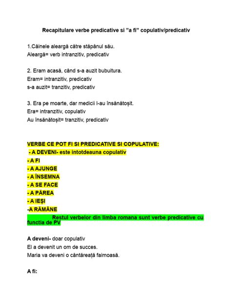 Bogdanc Verb Auxiliar Verbele Copulative Lista Cls Viii Pdf