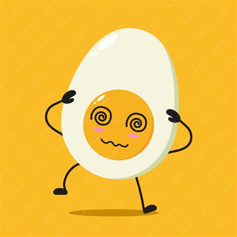 Premium Vector Cute Dizzy Half Boiled Egg Character Funny Drunk Egg Cartoon Emoticon In Flat Style