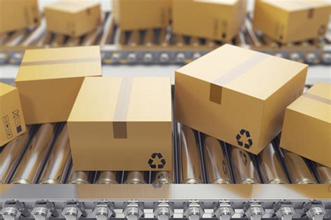 3d 일러스트 패키지 배달 서비스 및 소포 운송 시스템의 개념 컨베이어 벨트에 골 판지 상자 포장 3차원 형태에 대한 스톡 사진 및 기타 이미지 Istock