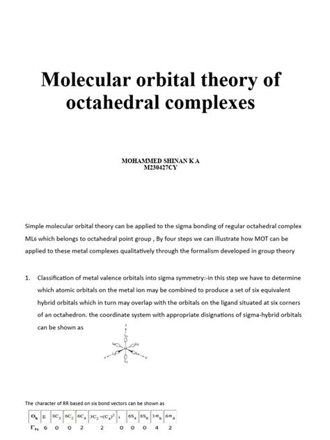 Molecular Orbital Theory Of Octahedral Complexes Pdf Molecular