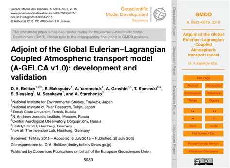 Pdf Adjoint Of The Global Eulerianlagrangian Coupled Atmospheric Transport Model A Gelca V1
