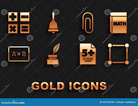 Set Feather And Inkwell Book With Word Mathematics Geometric Figure Square Test Exam Sheet