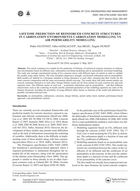 Pdf Lifetime Prediction Of Reinforced Concrete Structures In Carbonation Environments