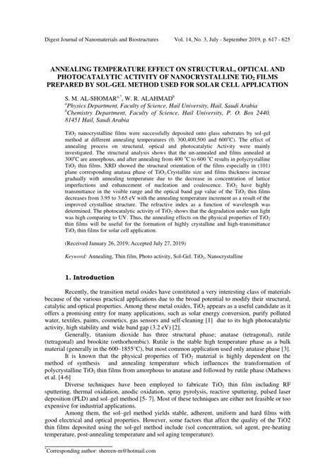 Pdf 10 Annealing Temperature Effect On Structural Optical And Photocatalytic Activity Of