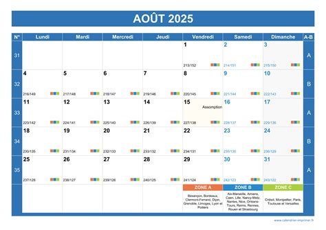 Calendrier Août 2025 à Imprimer