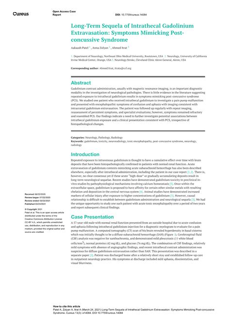 Long Term Sequela Of Intrathecal Gadolinium Extravasation Symptoms Mimicking Post Concussive