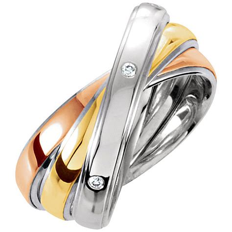 Sterling Silver 10kt Tri Tone Gold Diamond Rolling Rings Jj650631